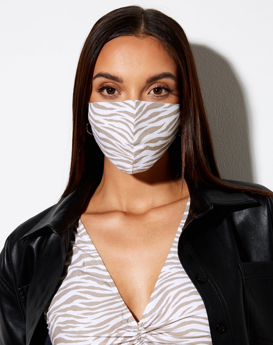 Brown and White Zebra Print Mask | Face Mask – motelrocks.com