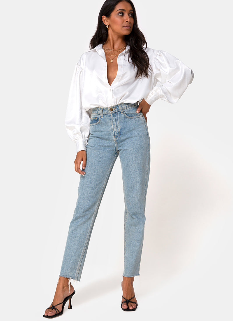 Ivory Satin Blouse | Frantic – motelrocks.com