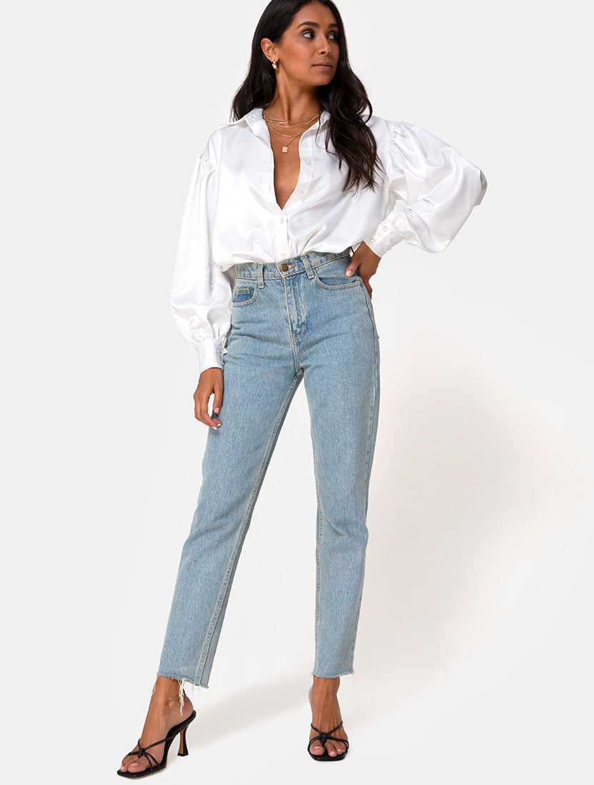 Ivory Satin Blouse | Frantic – motelrocks.com