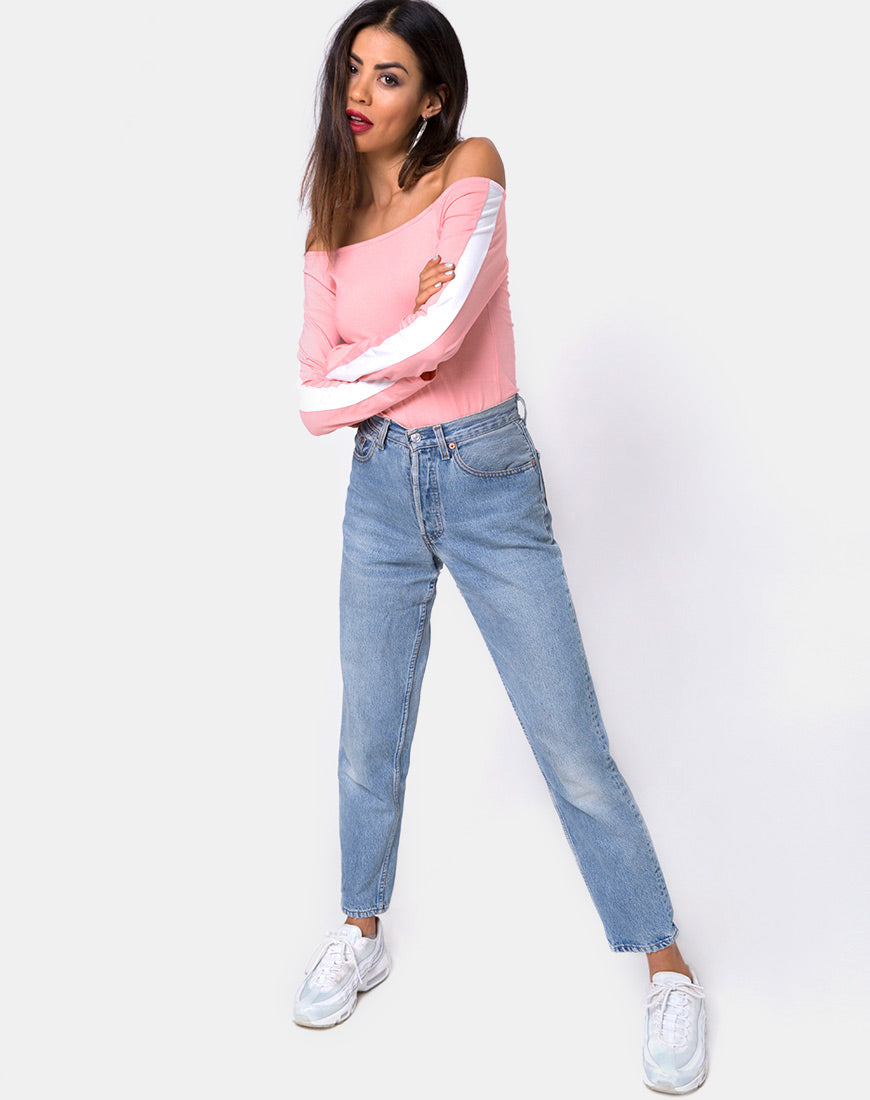 Gadice Off The Shoulder Bodice in Pale Pink with White Stripe ...