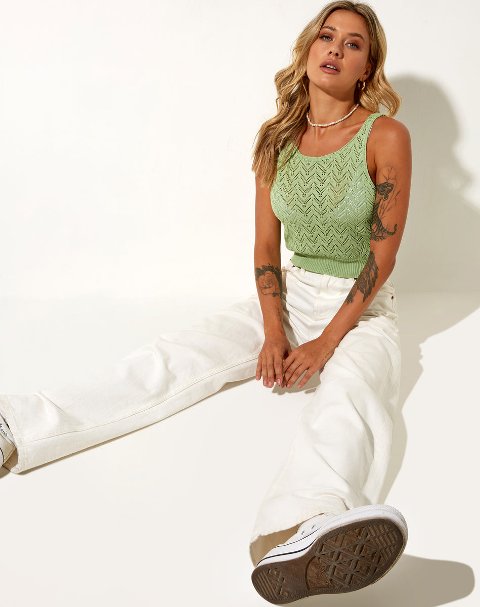 Green Crochet Detailing Strappy Top | Gera – motelrocks.com