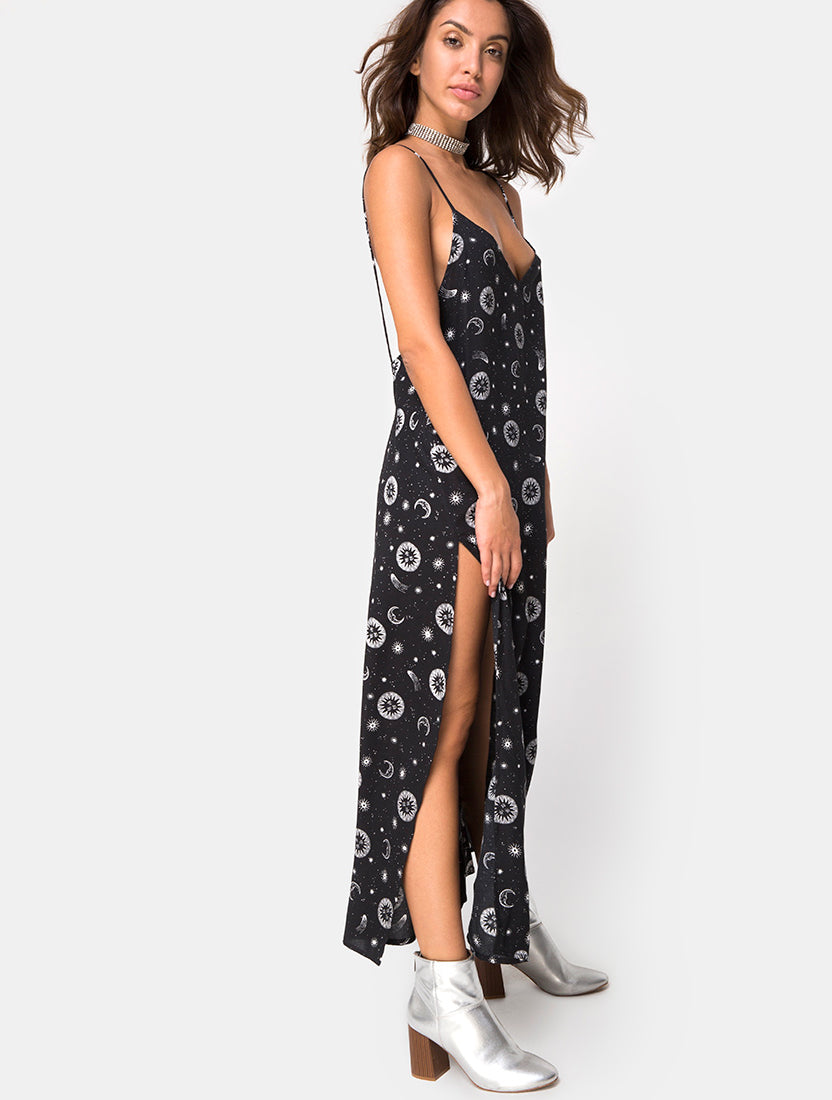 Side Split Small Celestial Black Maxi Dress |Hime - Motel Rocks ...