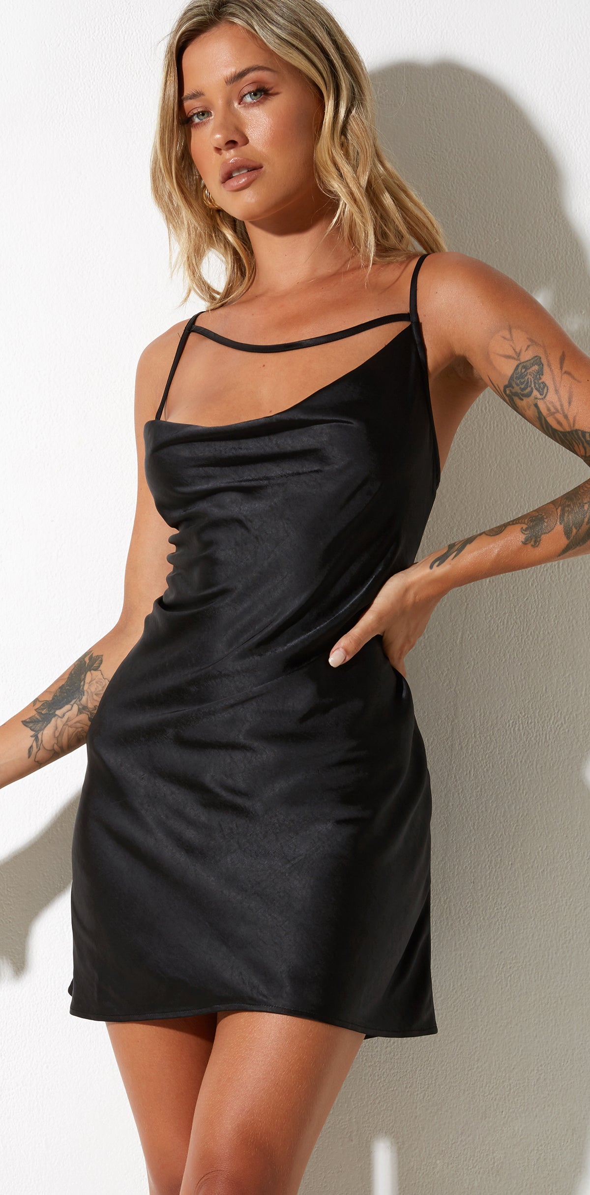 Mini Satin Black Slip dress | Iza – motelrocks.com