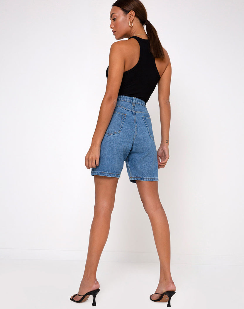 High Waist Blue Denim Wash Short | Dad Shorts – motelrocks.com