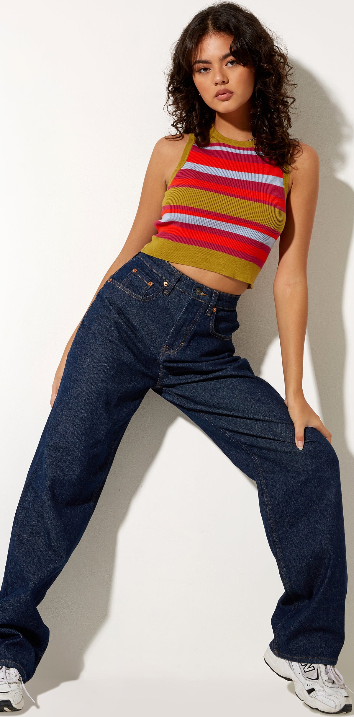 Sleeveless Multi Coloured Stripe Vest Top | Jiony – motelrocks.com