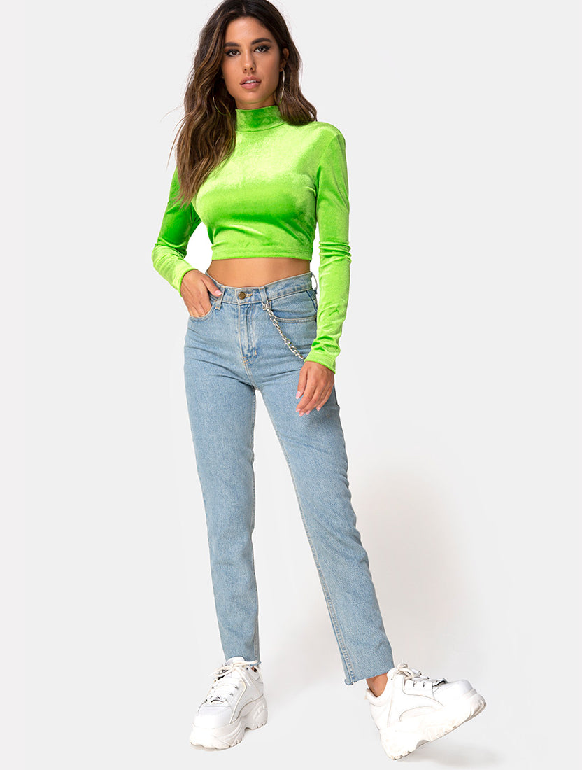 Neon Lime Green Longsleeve Crop Top | Motel – motelrocks.com