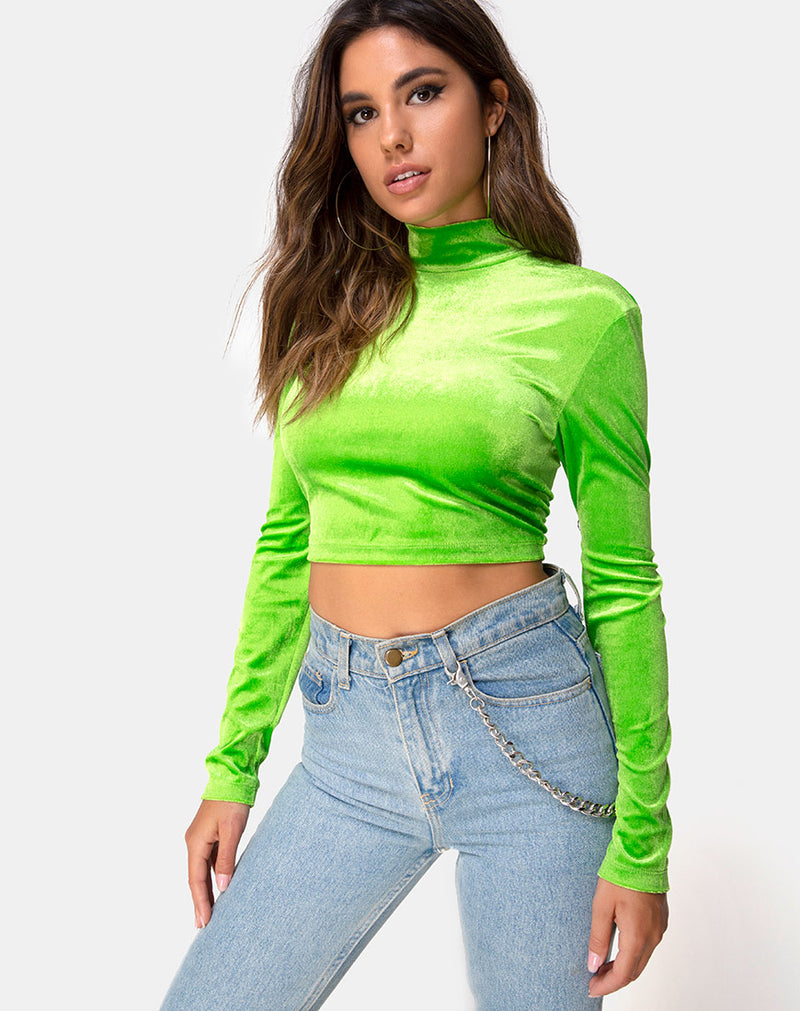 Neon Lime Green Longsleeve Crop Top | Motel – motelrocks.com