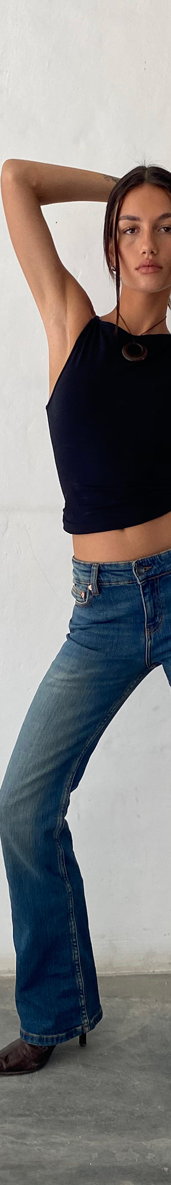Mid Vintage Blue Low Rise Jeans | Bootleg – motelrocks.com