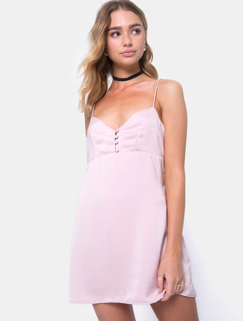 Button Front Blush Pink Satin Slip Dress | Medina - Motel Rocks ...