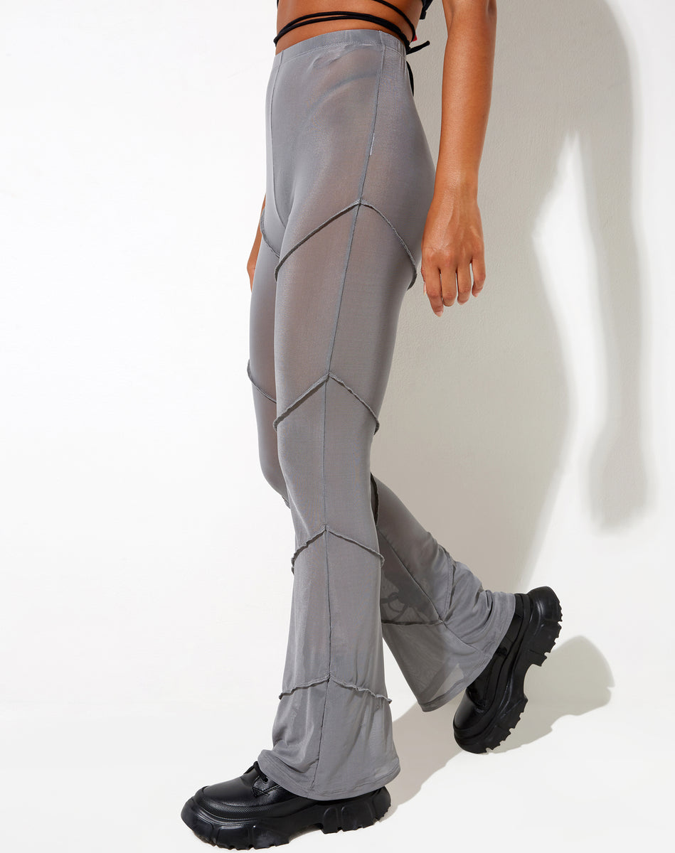 Grey Mesh High Waisted Flared Trousers | Nizam – motelrocks.com