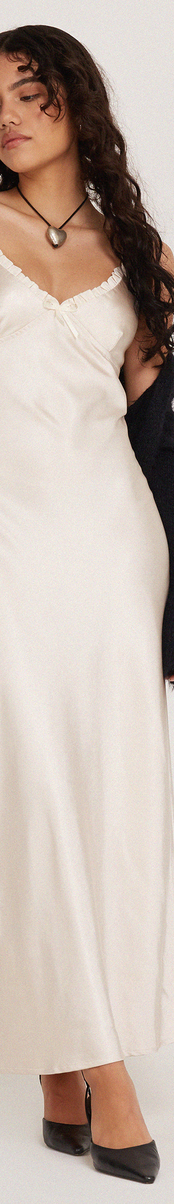 Satin Pearled Ivory Midi Dress | Padil – motelrocks.com