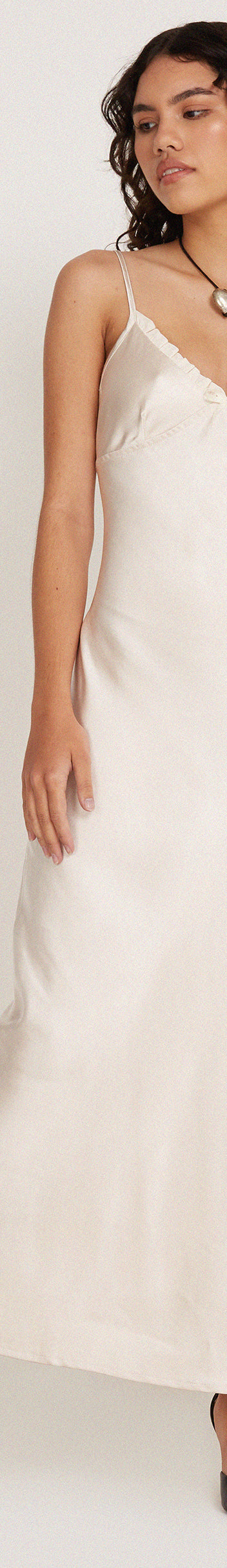 Satin Pearled Ivory Midi Dress | Padil – motelrocks.com