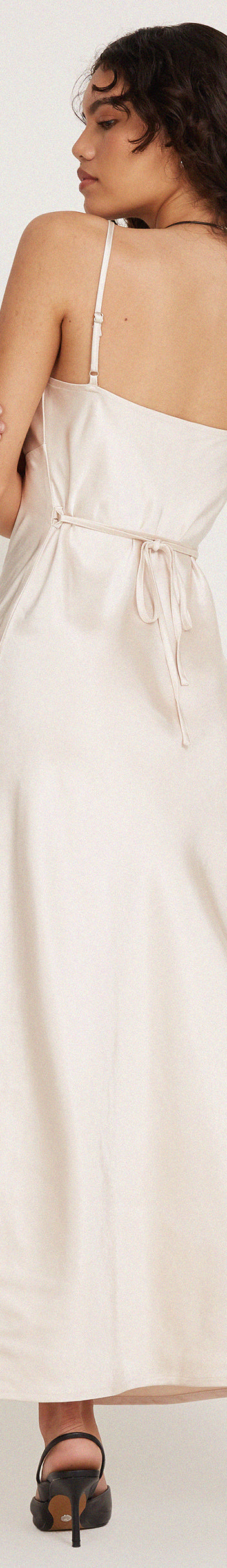 Satin Pearled Ivory Midi Dress | Padil – motelrocks.com