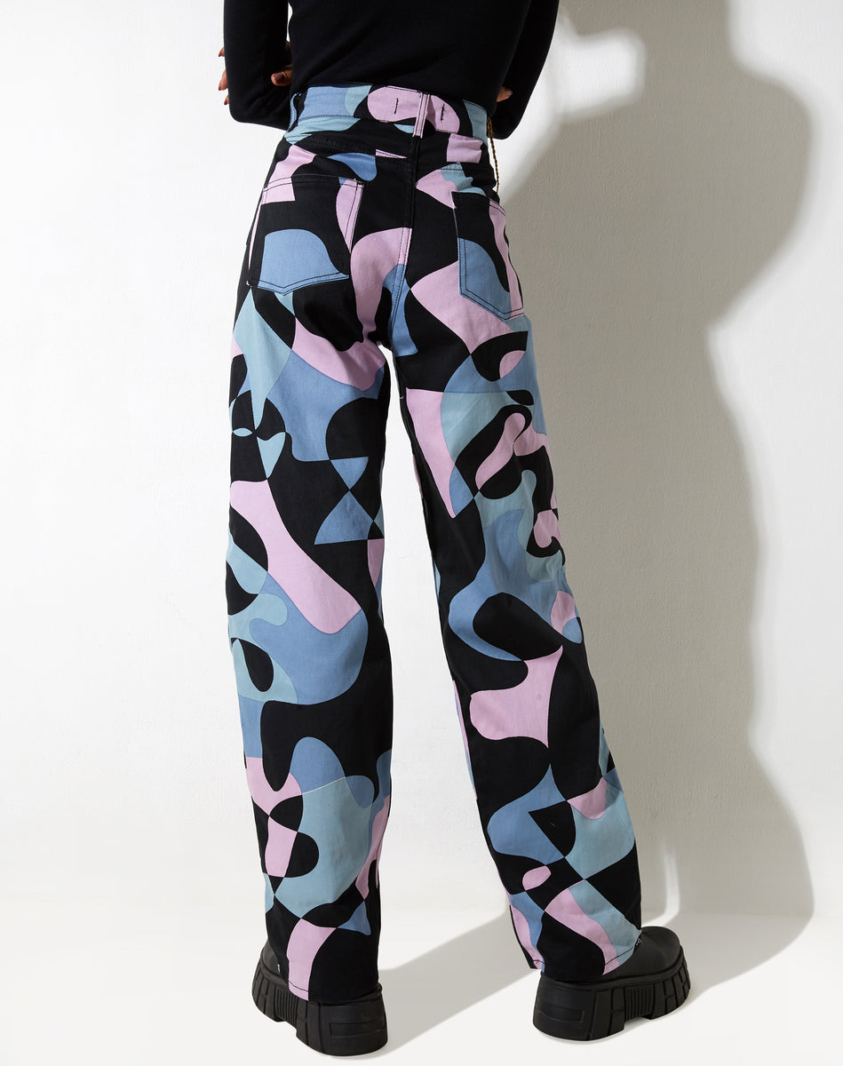 Purple Abstract Print Wide Leg Jeans | Parallel – motelrocks.com