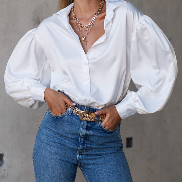 Ivory Satin Blouse | Frantic – motelrocks.com