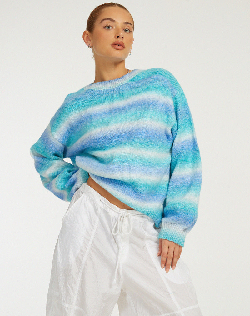 Blue Stripe Crew Neck Jumper | Ammaria – motelrocks.com