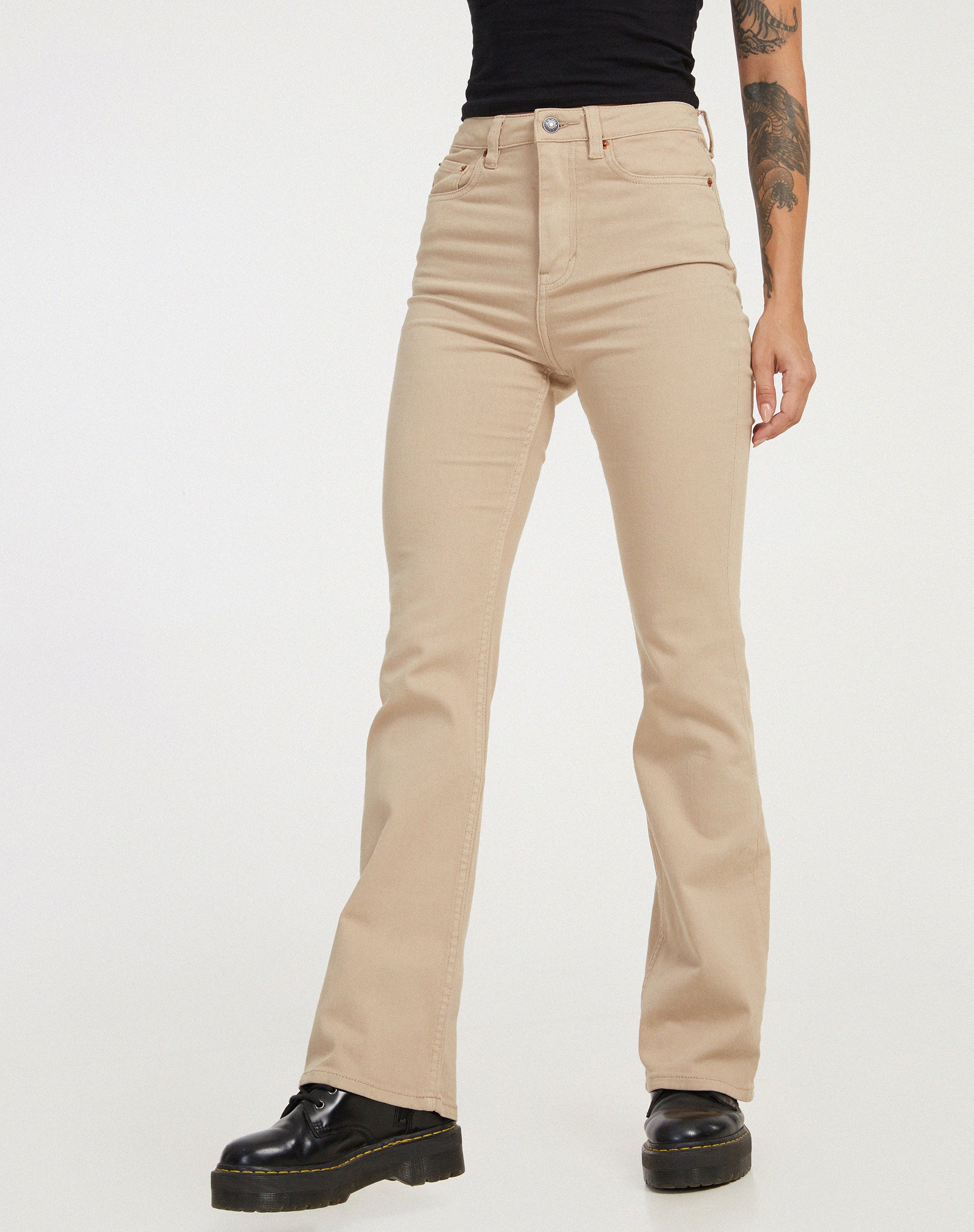 Light Sand Flared Leg Denim Jeans | Bootleg#N#– motelrocks.com
