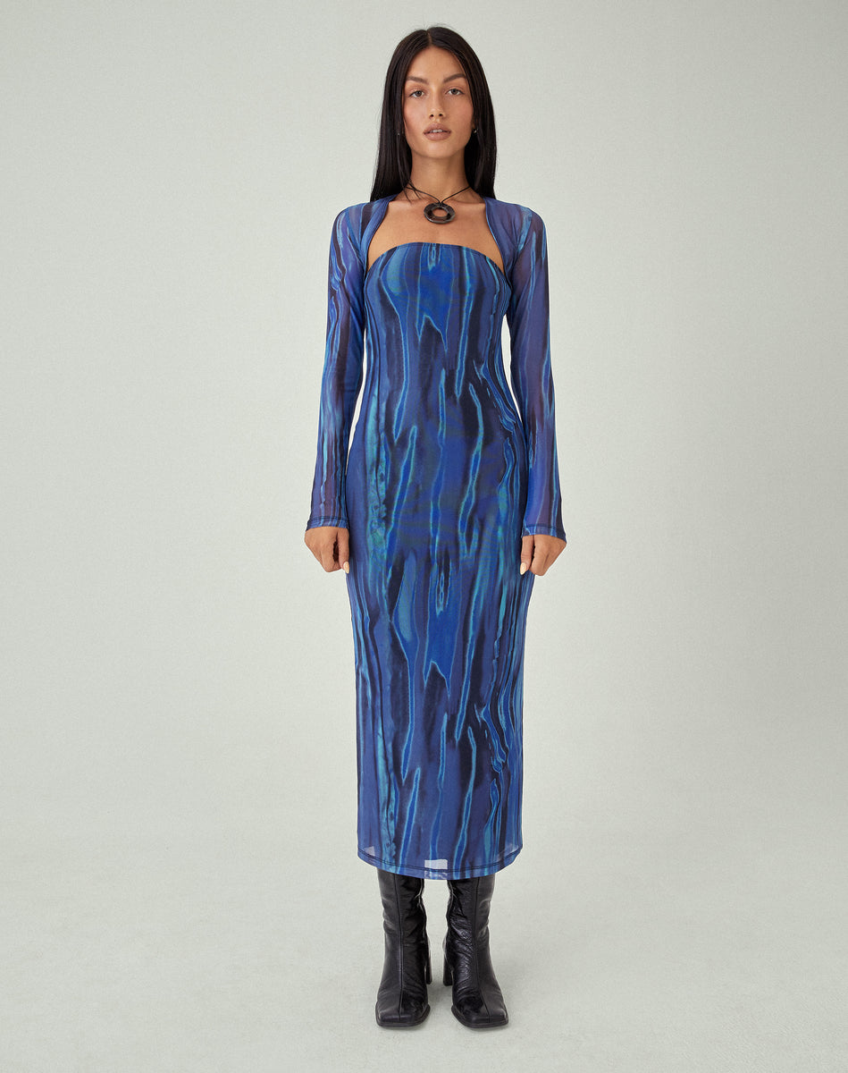 Blue Print Midi Dress | Shuro – motelrocks.com