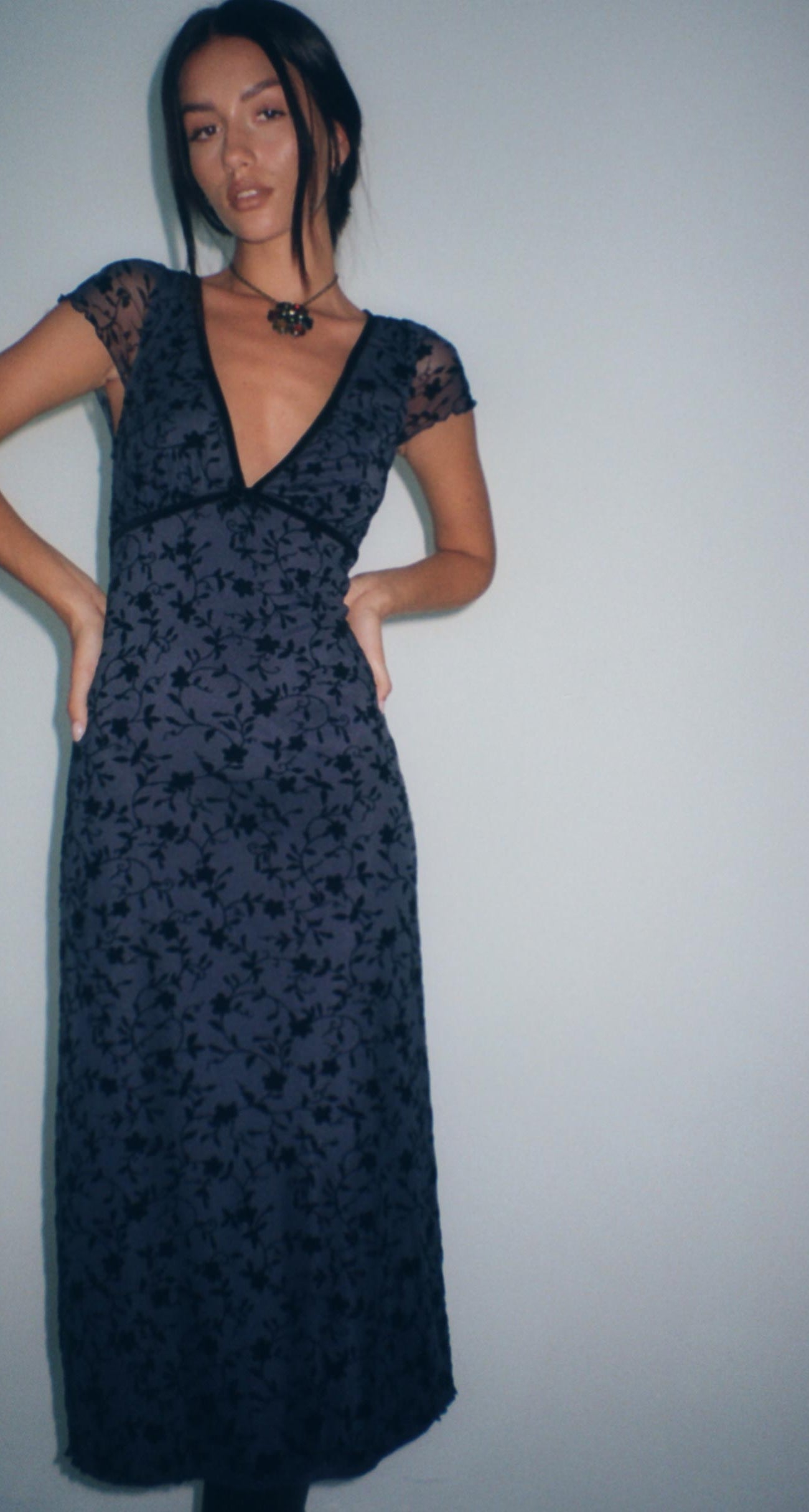 Pretty Petal Flock Black Midi Dress | Vilinia – motelrocks.com