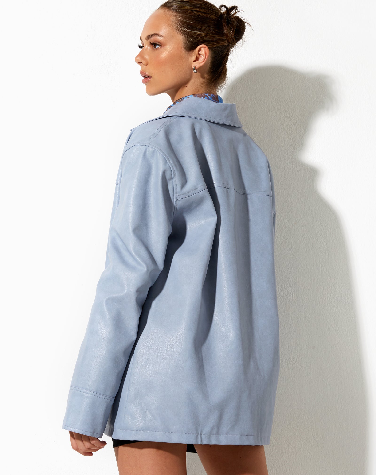 Oversized PU Powder Blue Jacket | Walta#N#– motelrocks.com
