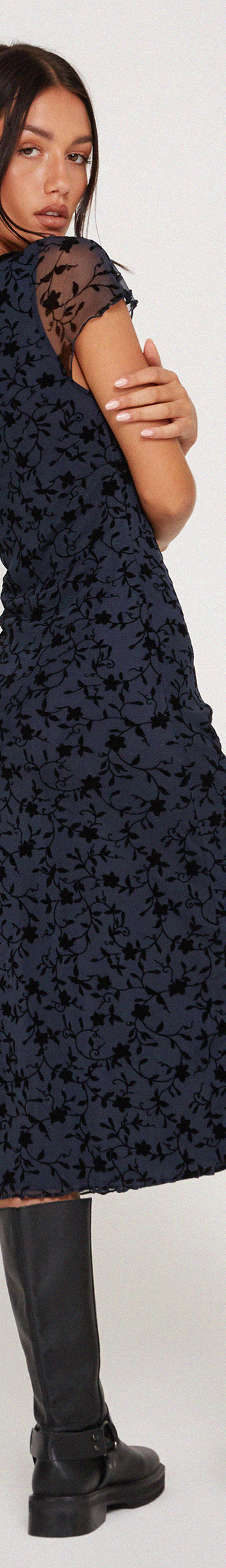 Pretty Petal Flock Black Midi Dress | Vilinia – motelrocks.com